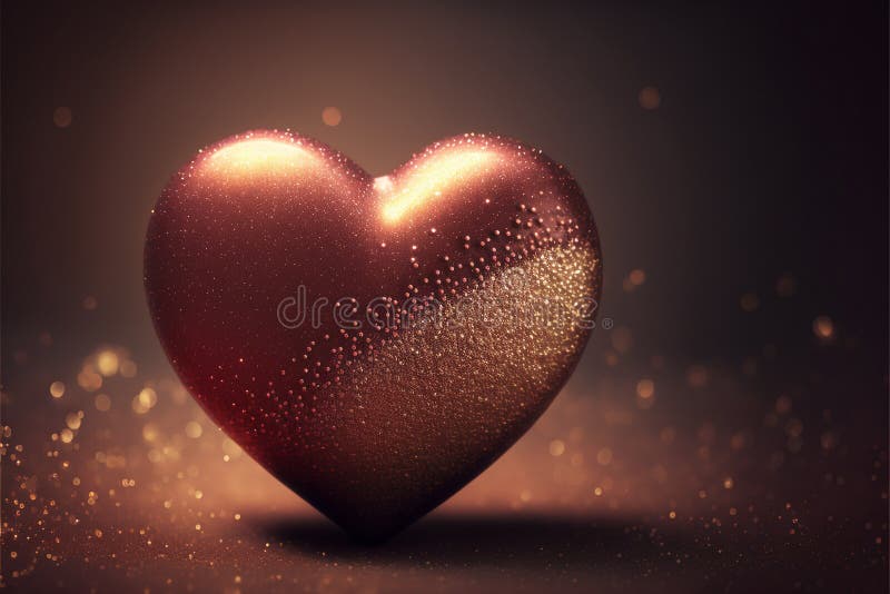 3D Render of Shiny Copper Glittery Heart Shape on Sparkle Light ...