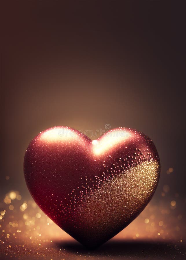 3D Render of Shiny Copper Glittery Heart Shape on Sparkle Light ...
