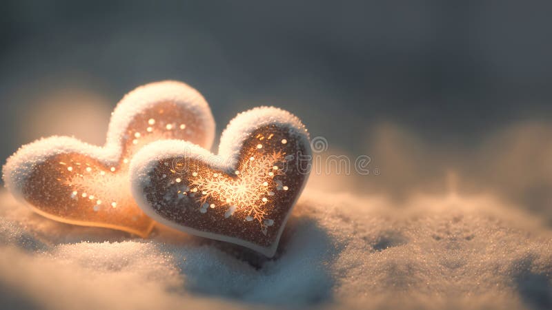 3D Render of Shiny Hearts on Snow Background. Love Stock Illustration ...