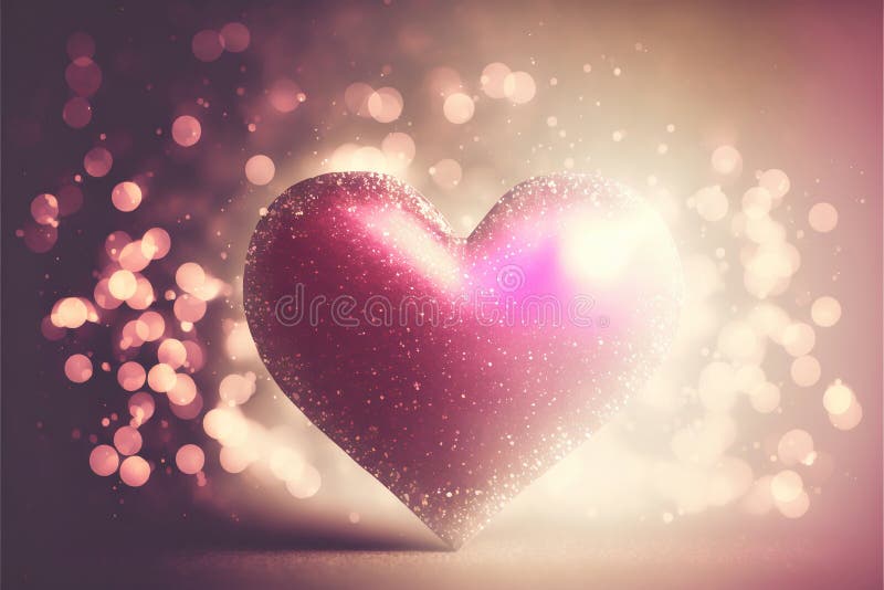 3D Render, Shiny Pink Glittery Heart Shape on Bokeh Background. Concept ...
