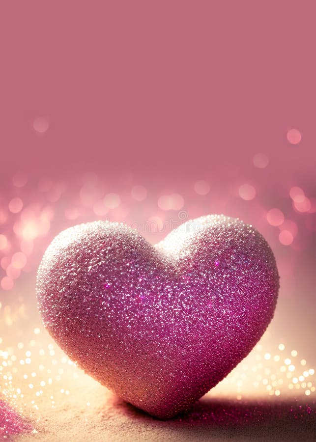 3D Render, Shiny Pink Glittery Heart Shape on Bokeh Background. Love ...