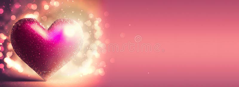 3D Render, Shiny Pink Glittery Heart Shape on Bokeh Background. Love ...