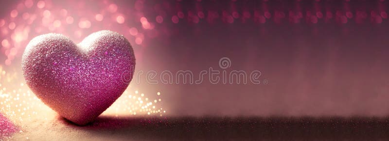 3D Render, Shiny Pink Glittery Heart Shape on Bokeh Background. Stock ...