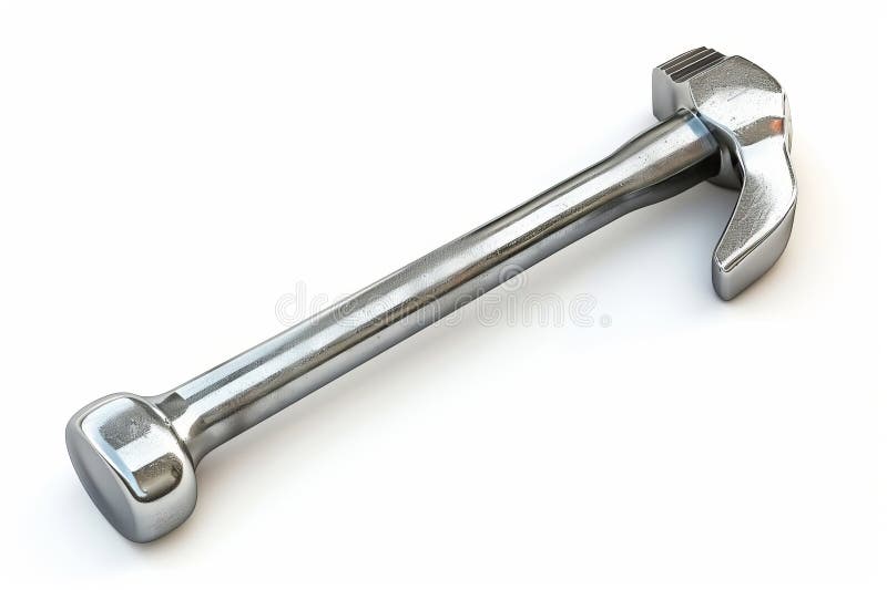 3D Render of a Shiny Silver Hammer Tool. Two-sided Design with a Flat Head and Curved Claw ...