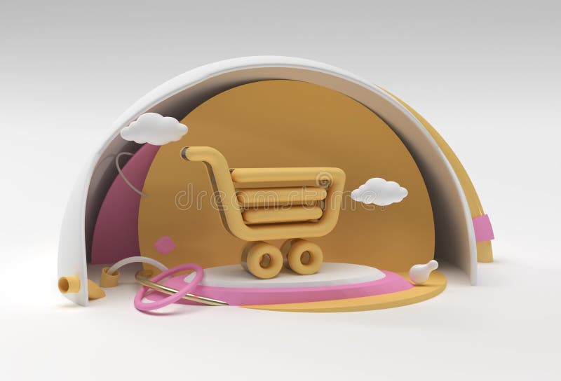 3D Render Shopping Cart Icon 3D Illustration Design Stock Illustration ...