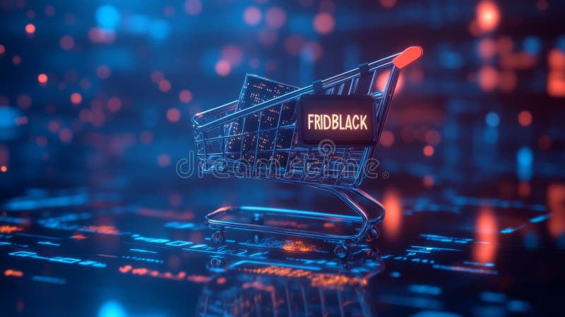 A 3D Render of a Shopping Cart with the Text "Fridblack" on a Black Tag ...