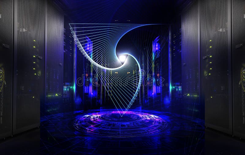 3d Render Shot of Dark Data Center with Multiple Rows of Fully ...