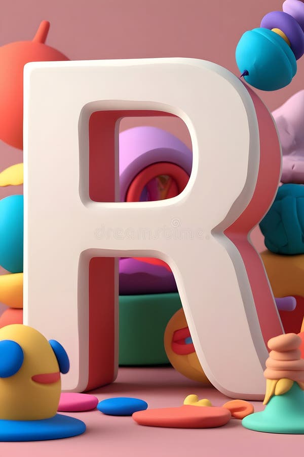 3D Render of the Letter R with Playful, Colorful Objects in a CGI Clay ...