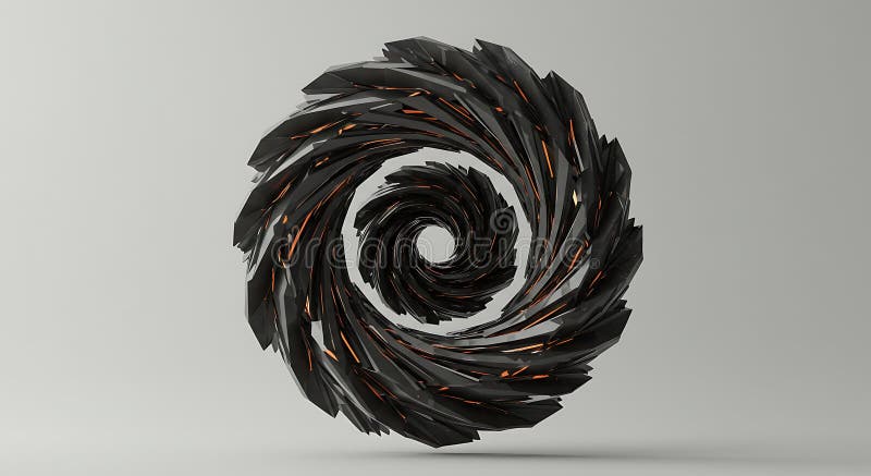Abstract Dark Spiral Vortex: 3D Render of Futuristic Black and Orange ...