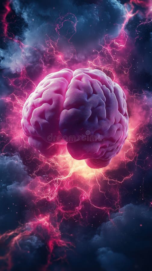 3D Render Showcasing Human Brain Surrounded by Vibrant, Colorful Energy ...