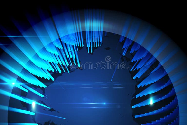 3D Render is Showing Glowing Stylized Globe with Rising Cyan Data Bars ...