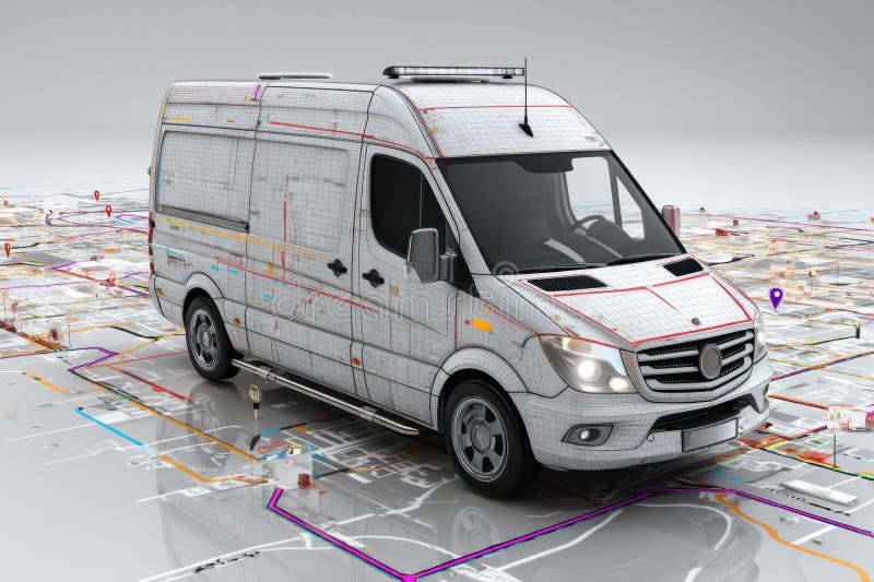 3D Render Shows Delivery Van with GPS Routing and Upper Zone Light ...