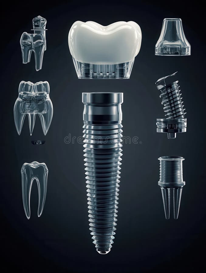 Detailed 3D Render of a Dental Implant in Exploded View Showcasing All ...