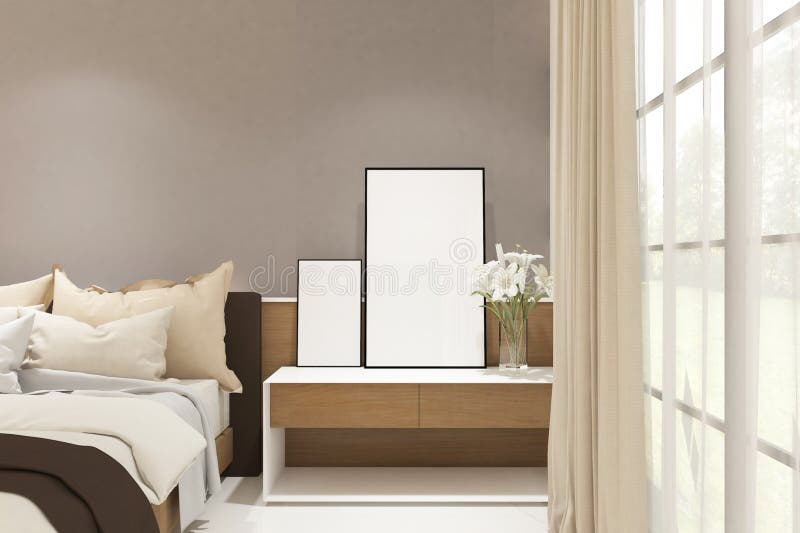 3d Render of Side Table Bedroom Side the Window with Decoration and 2 ...