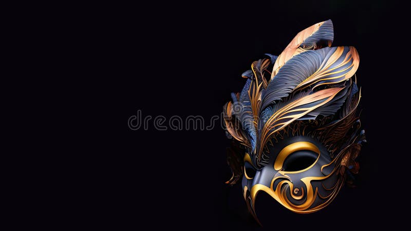 3D Render, Side View of Attractive Carnival Mask on Black Stock ...