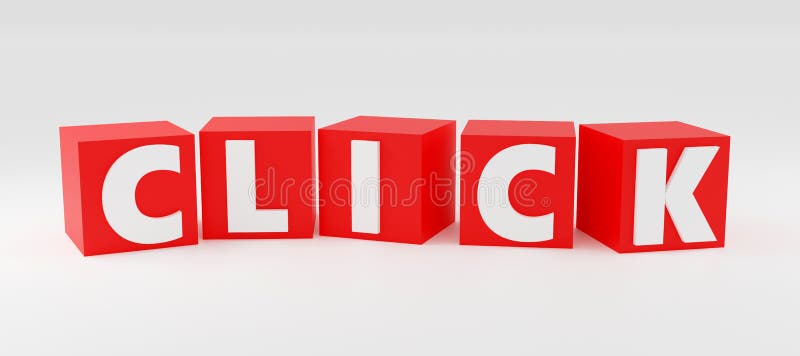 3d Render Sign Click on Red Cubes and Light Background. Simple ...