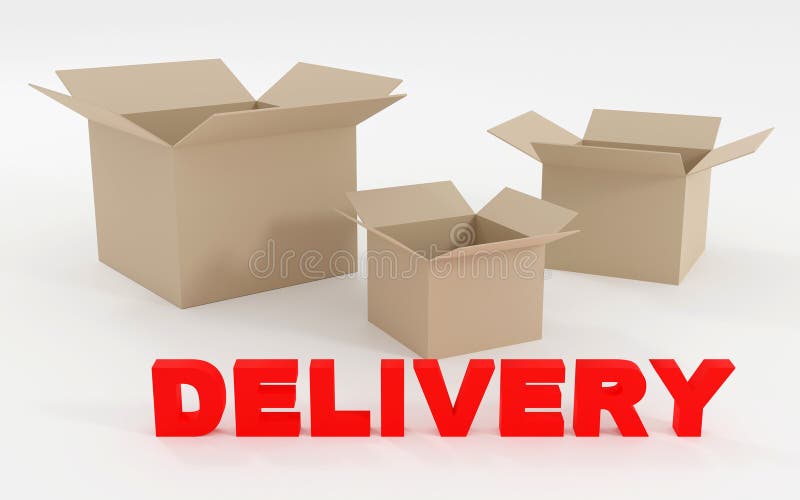 3d Render Sign Delivery Near Empty Boxes. Simple Minimalism Concept ...