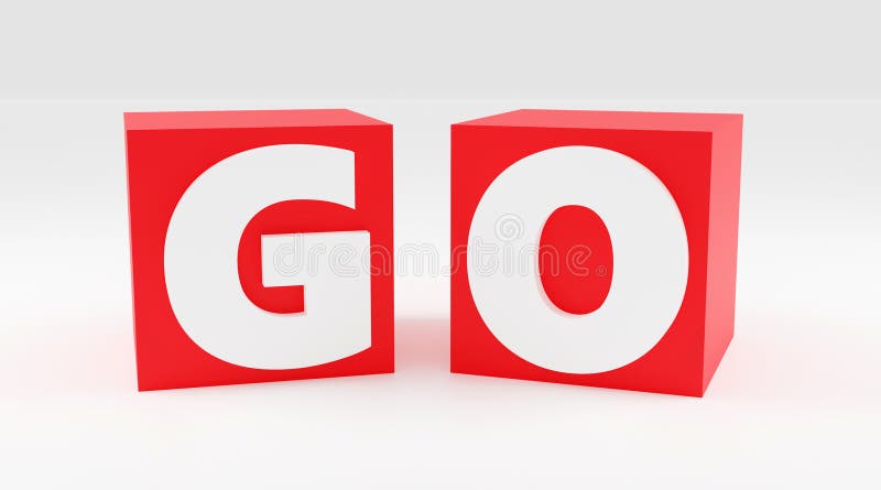 3d Render Sign Go on Red Cubes and Light Background. Simple Minimalism ...