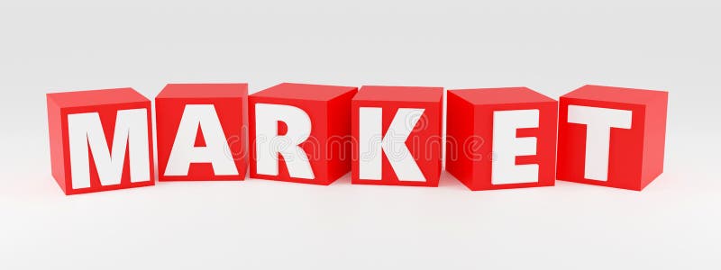 3d Render Sign Market on Red Cubes and Light Background. Simple ...
