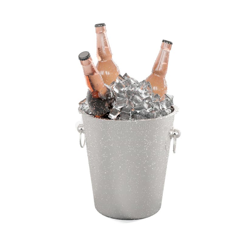 3D Render of a Silver Metal Bucket Filled with Various Types of Beer ...