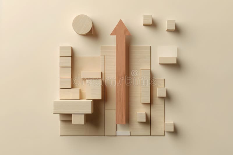 3D Render of Simple Graph with Up Arrow and Wooden Blocks - AI ...
