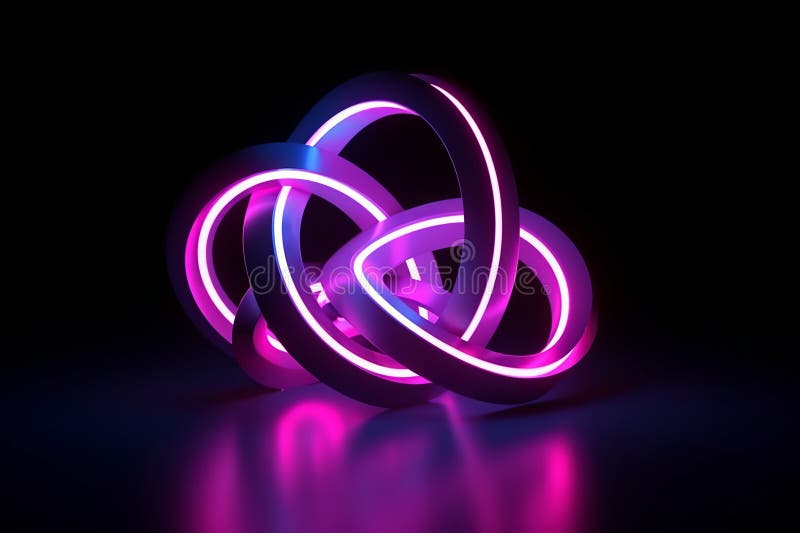 3d Render, Simple Neon Background, Abstract Wallpaper with Wavy Ribbon ...