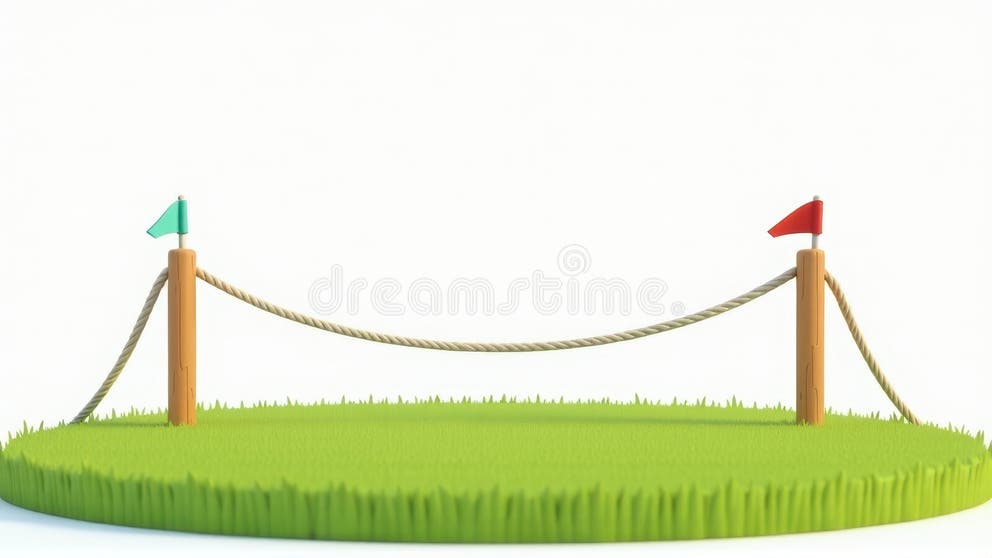 3D Render of Simple Rope Barrier with Flags on Grass Stock Illustration ...