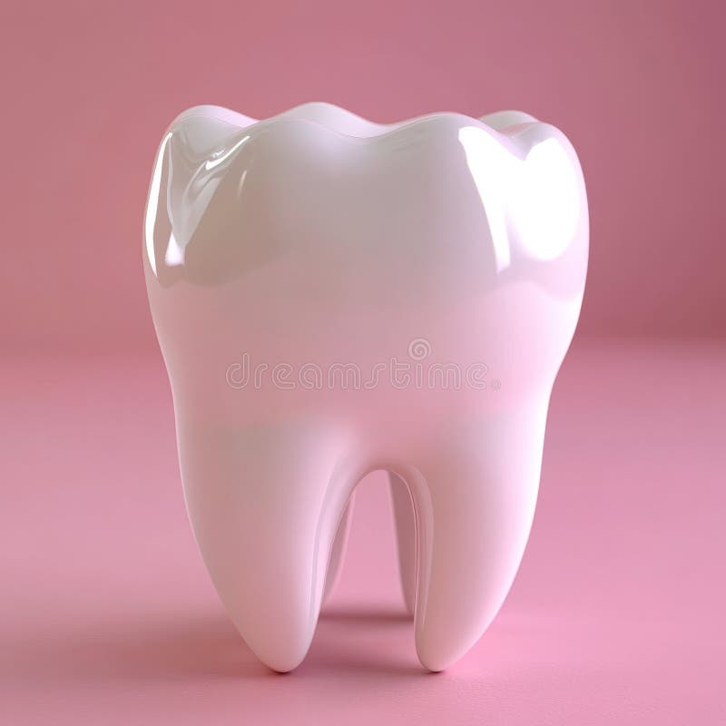 3D Render of a Single White Tooth Model on a Pastel Pink Background ...