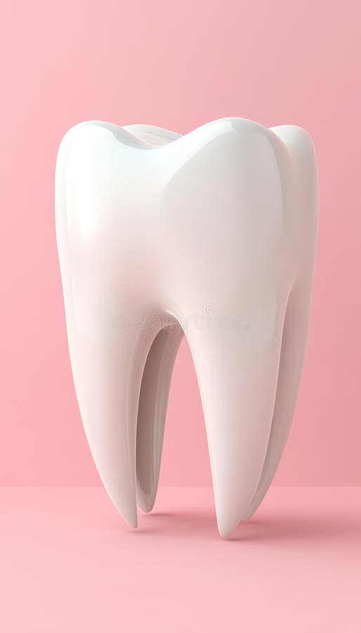 3D Render of a Single White Tooth Model on a Pastel Pink Background ...