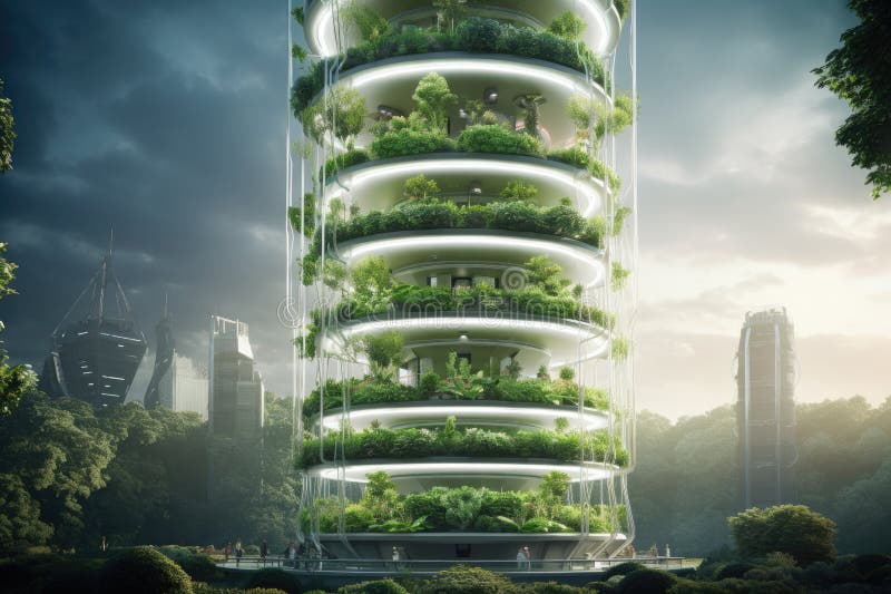 3d Render of Skyscraper in the City with Green Trees, Artificial ...