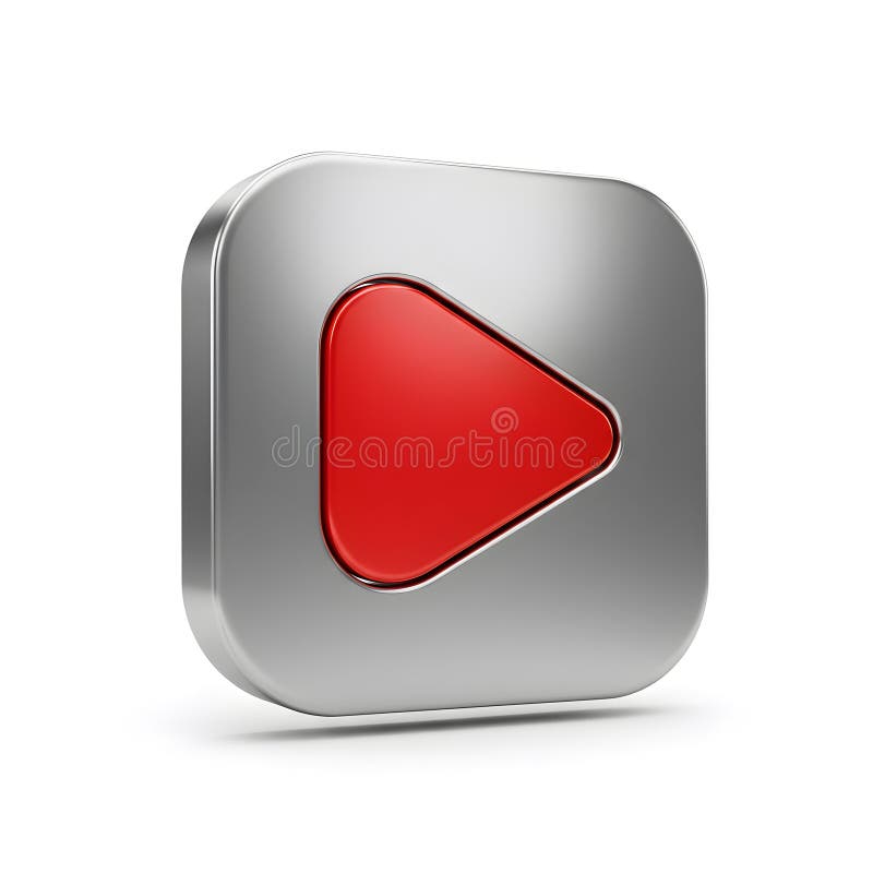 3D Render of a Sleek Silver Play Button Icon with a Vibrant Red ...