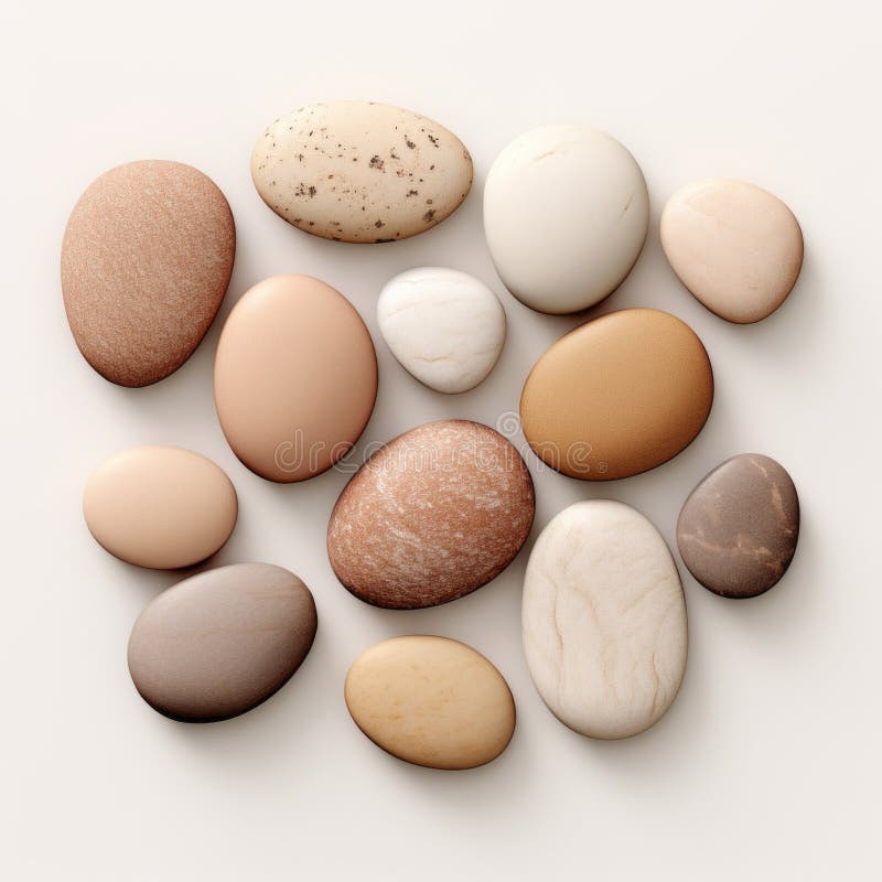 Photorealistic Rounded Marble Pebble Stones on White Background Stock ...