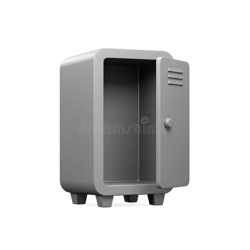 3D Render of a Small Grey Locker with an Open Door, Isolated on White ...