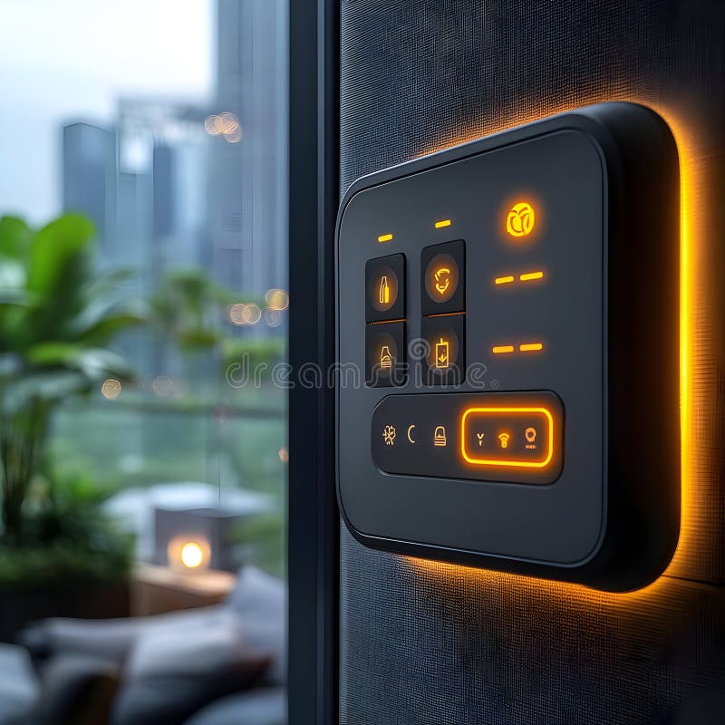 3D Render of Smart Home Control Panel with Illuminated Buttons Stock ...