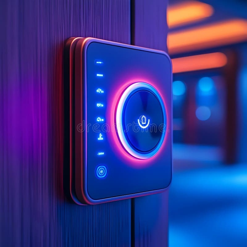3D Render of a Smart Home Control Panel with Neon Lights Stock ...