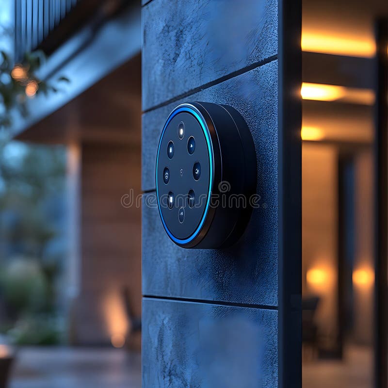 3D Render of a Smart Home Device on a Wall Stock Illustration ...
