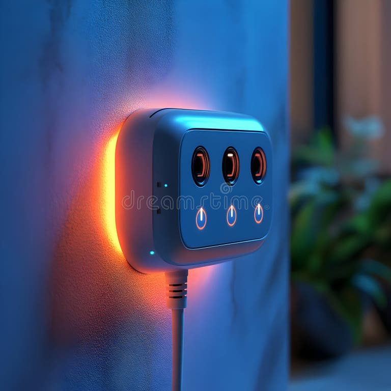 3D Render of a Smart Power Outlet with Neon Lights Stock Illustration ...