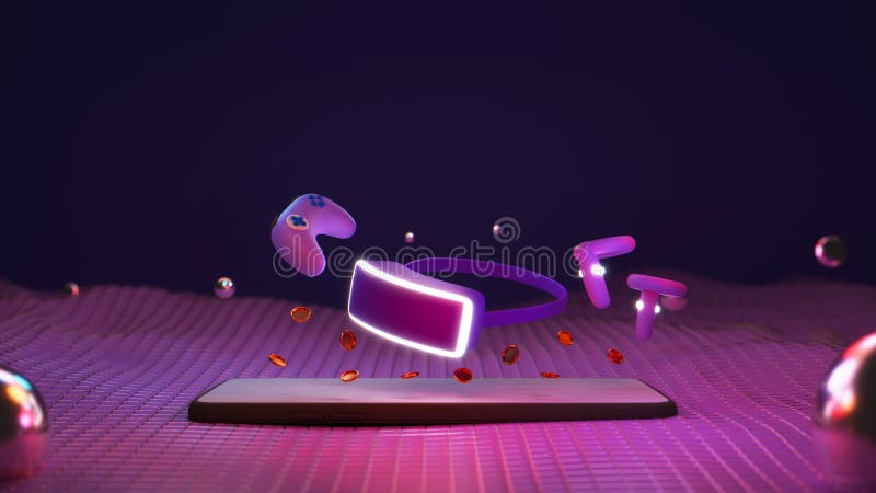 3D Render of Smartphone with Blank Screen, VR, Game Pad, Controller ...