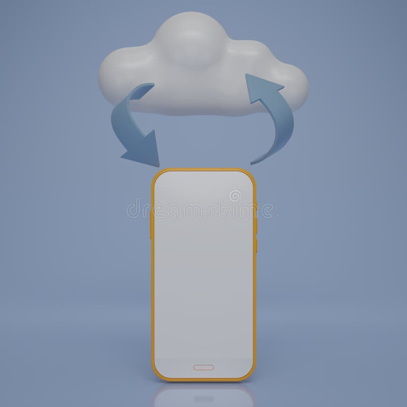 3D Render Smartphone with Cloud and Reversible Arrows. Mobile Phone ...