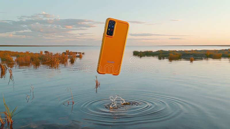 3d Render of Smartphone Floating Above a Shimmering Water Surface in an ...