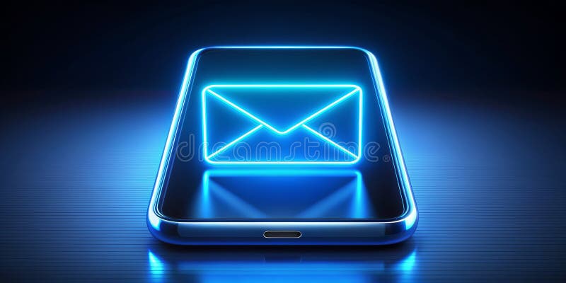 3D Render of a Smartphone with a Glowing Blue Neon Mail Icon Stock ...