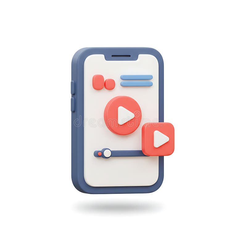 3D Render of Smartphone Interface Showing Video Playback Features and ...
