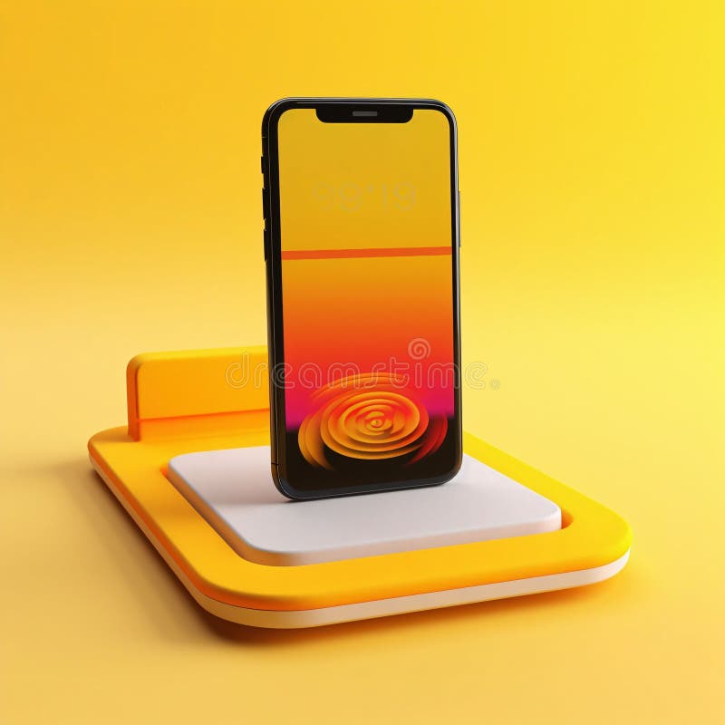 3d Render of a Smartphone with Orange Screen on Yellow Background Stock ...