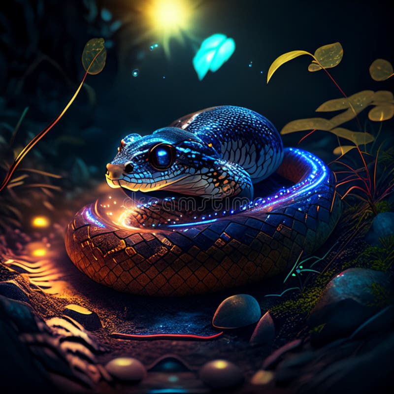 3d Render of a Snake in the Dark Forest. 3d Illustration Generative AI ...