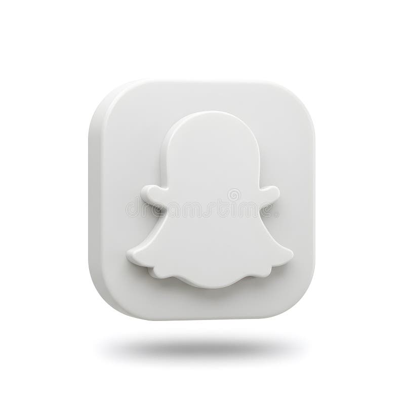 3D Render of Snapchat Ghost Icon: White Square App Logo Design Stock ...