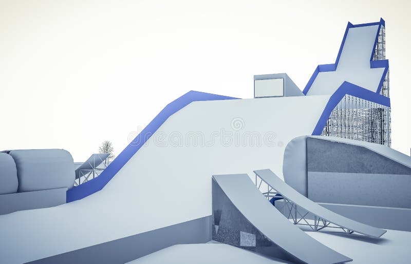 3d Illustration of a Snowboard and Freestyle Ramp Stock Illustration ...