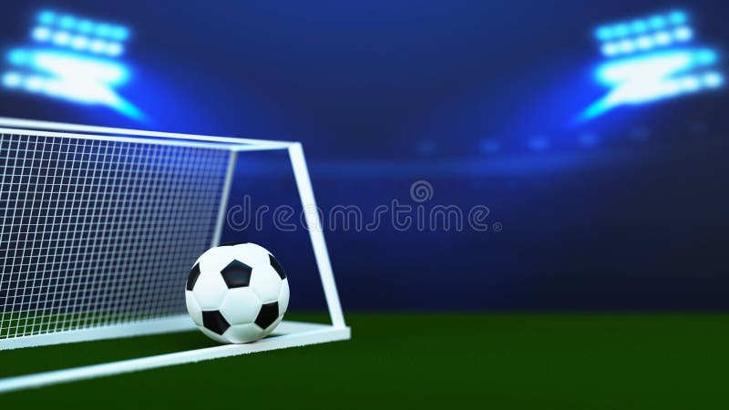 3D Render of Soccer Ball with Goal Net on Blue and Green Stadium Stock ...