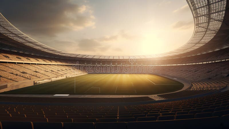 3D Render of a Soccer Stadium at Evening with Lights and Flares ...