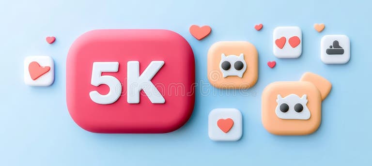 3D Render of Social Media Notifications with 5K Text, Likes, Comments ...