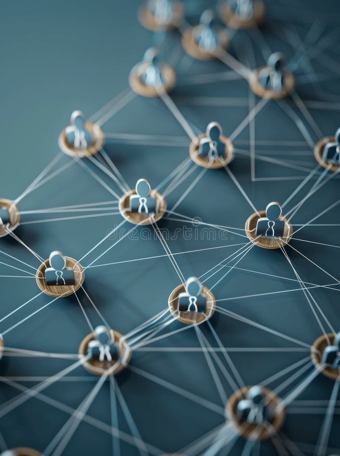 3D Render of Social Network with Connected User Icons on Grey ...